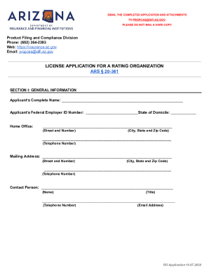 Fillable Online RSO Application - Arizona Department of Insurance Fax ...