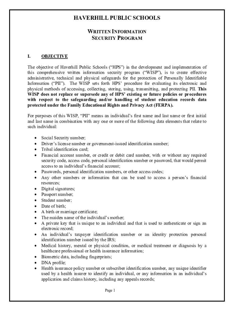 Fillable Online What is a Written Information Security Program (WISP ...