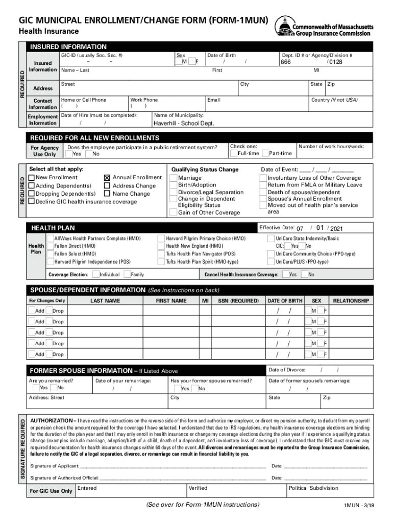 Fillable Online GIC MUNICIPAL ENROLLMENT/CHANGE FORM (FORM ... Fax Email Print - pdfFiller