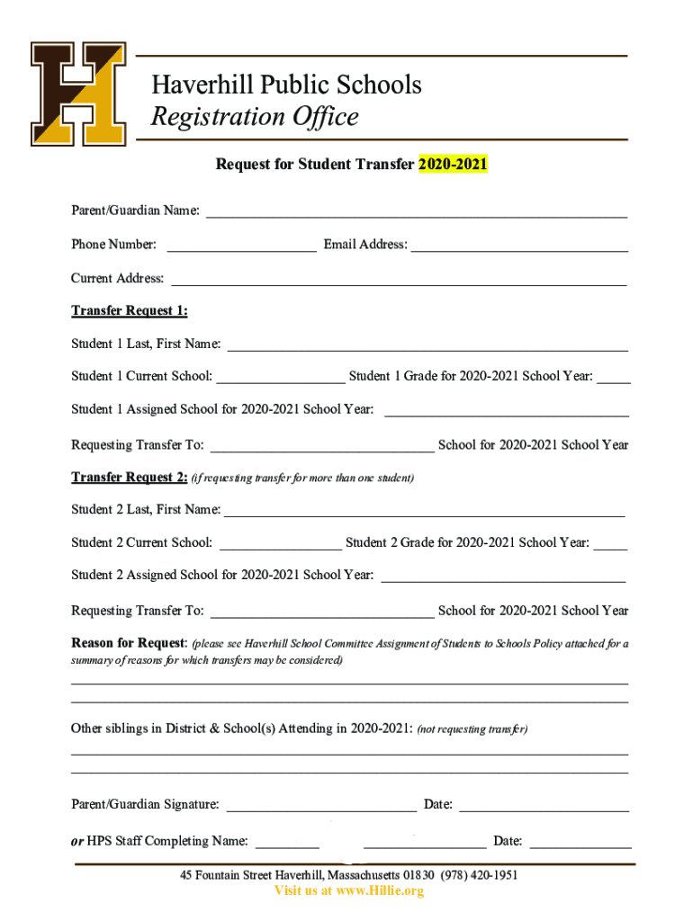 Fillable Online Request for Student Transfer Fillable Eng-Spa 2020-2021 ...