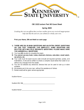Fillable Online CSE 1322 Lecture Test 4O (Final Exam) Cover Sheet ...