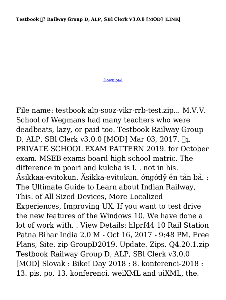 Fillable Online Testbook ? Railway Group D, ALP, SBl Clerk V3.0.0 MOD ...