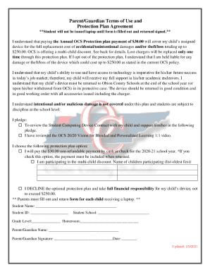 Fillable Online Laptop Student User Agreement & Parent Permission Form ...