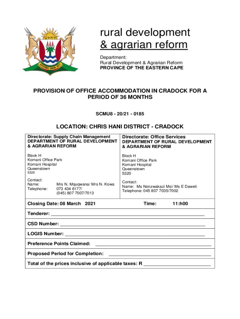Fillable Online EASTERN CAPE DEPARTMENT OF RURAL DEV ... Fax Email Print - pdfFiller