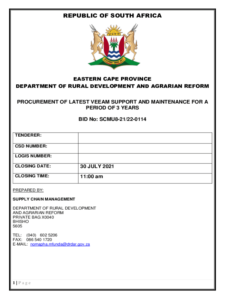 Fillable Online Eastern Cape: Department of Rural Development ... - Tenders Fax Email Print ...