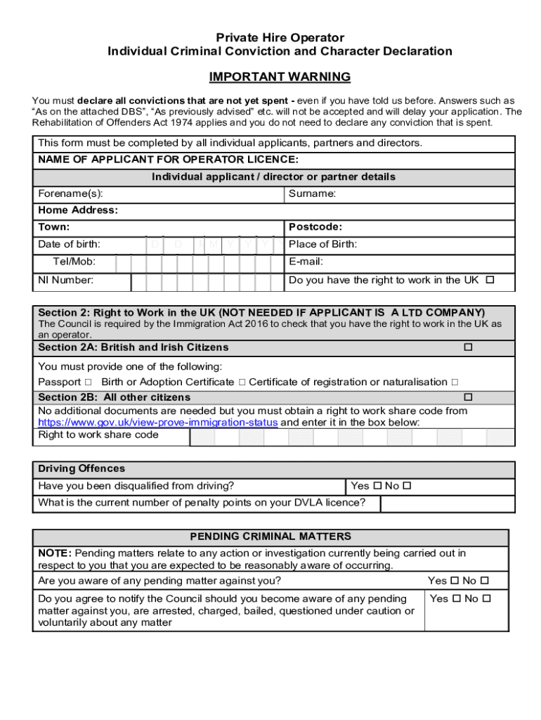 Fillable Online Private hire operator licence application form ...