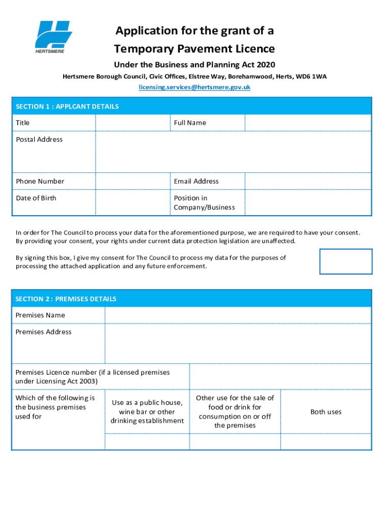 Fillable Online HBC Pavement Licence Application form v1. HBC Pavement ...