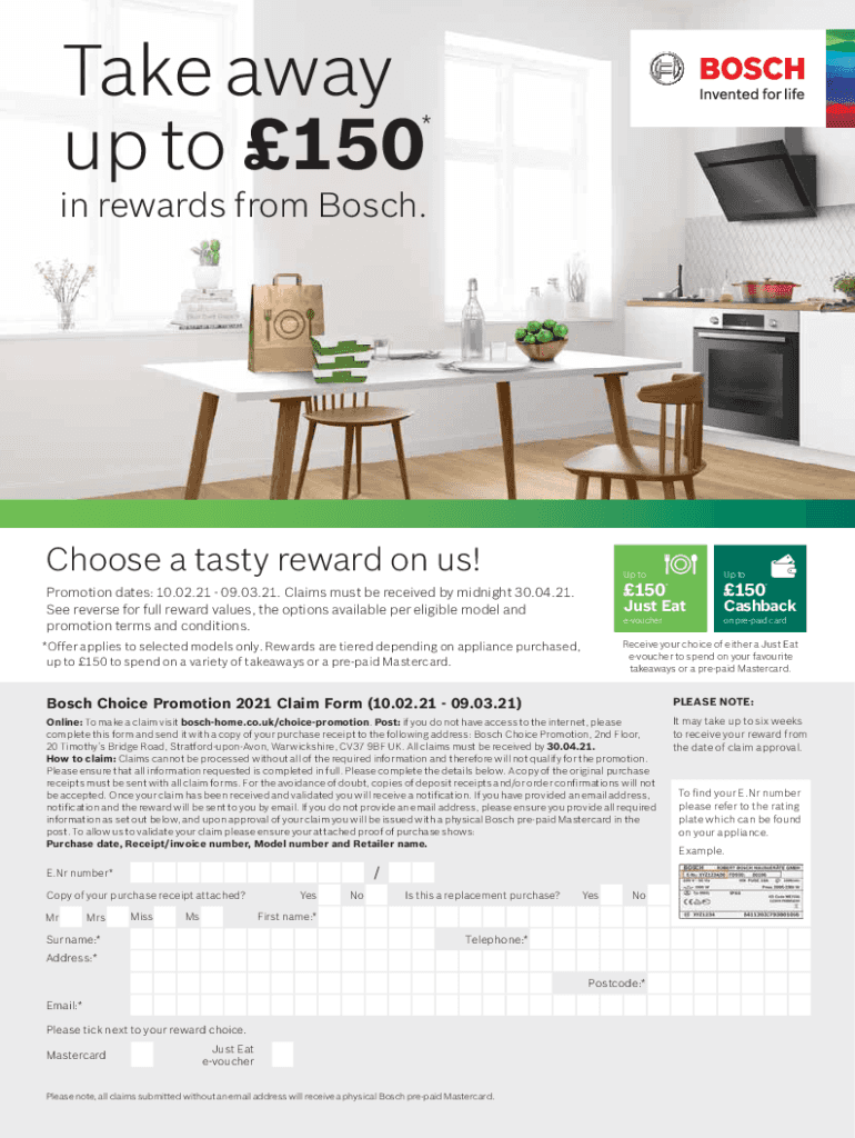Fillable Online Take away up to 150* - BSH CDN Service - Bosch Home Fax ...
