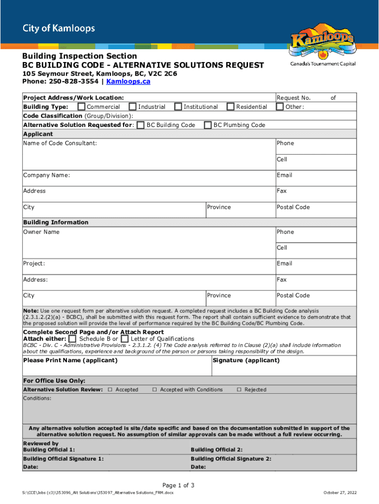 Fillable Online Alternative Solution Request - City of Kamloops Fax Email Print - pdfFiller