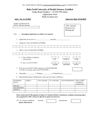 Fillable Online Application Form - Baba Farid University of Health ...
