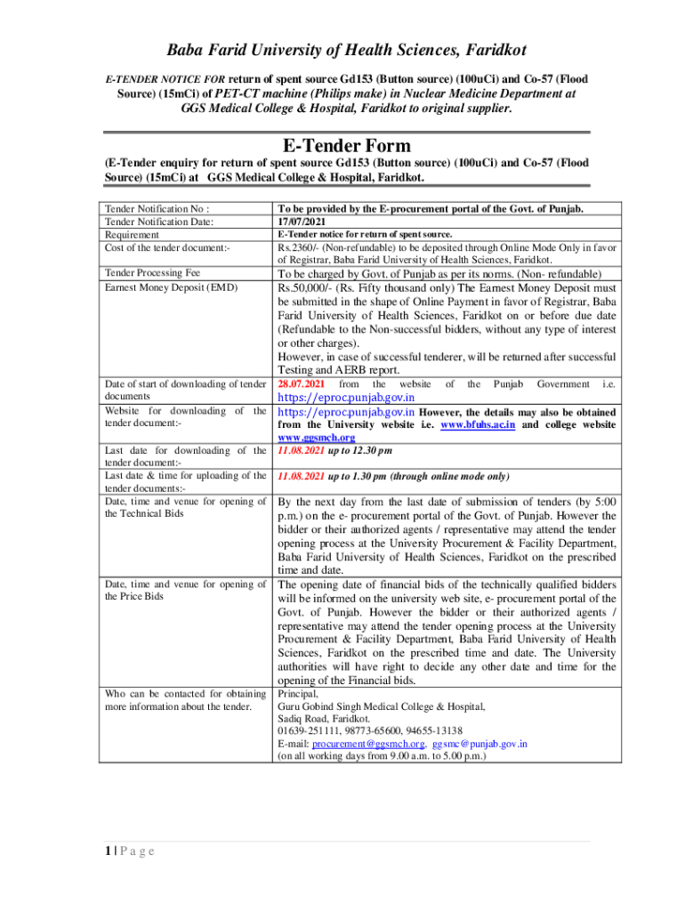 Fillable Online E-TENDER NOTICE FOR return of spent source Gd153 ...