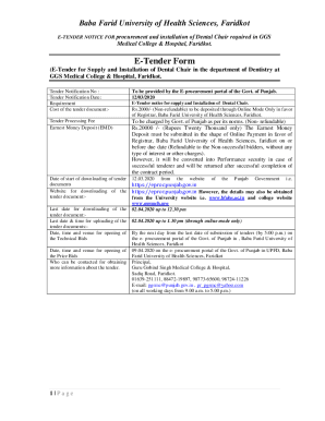 Fillable Online BFUHS Tender - Tender For Supply And Installation Of Dental Chair ... Fax Email ...
