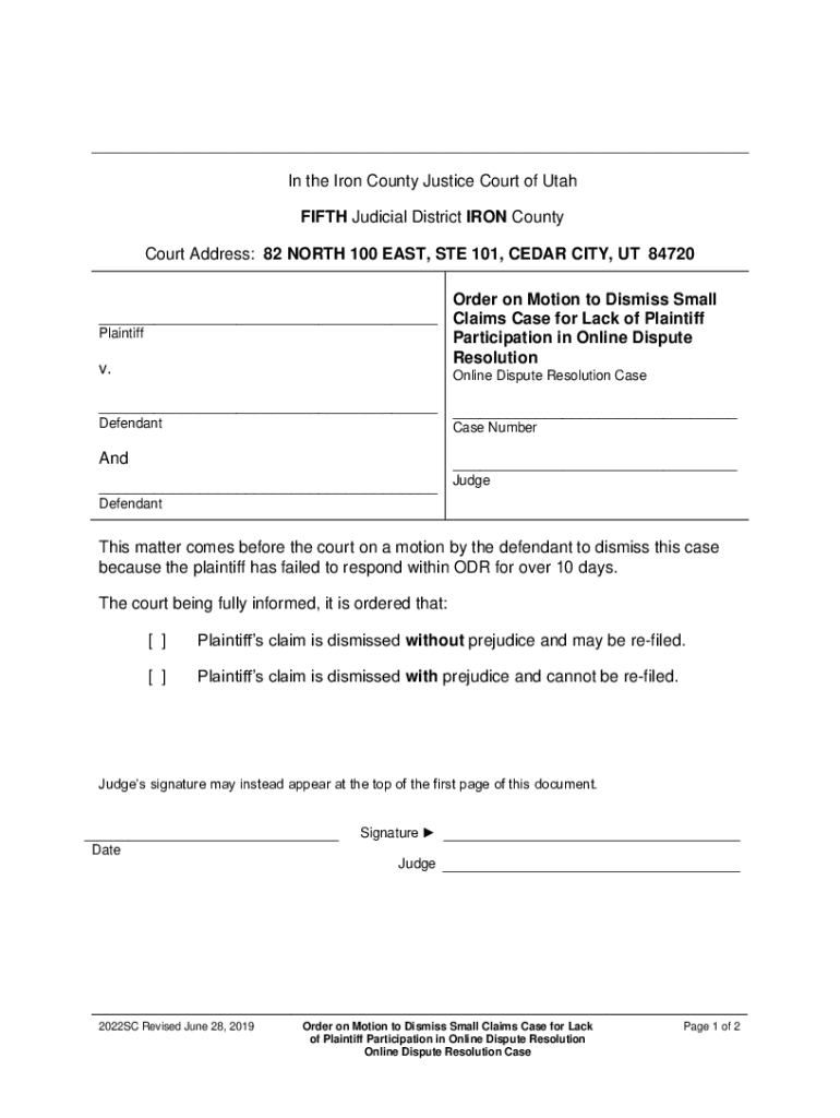 Fillable Online Order on Motion to Set Aside (Small Claims) - Iron ...