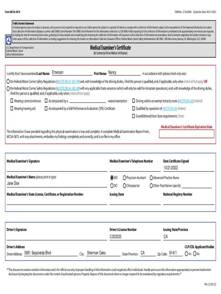 Medical Examiner Certificate Wallet Card Printable - Fill Online, Printable, Fillable, Blank ...