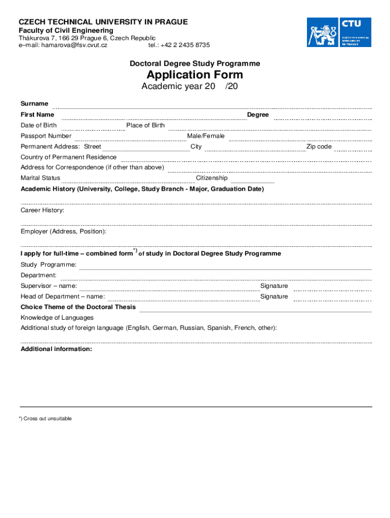 Fillable Online K105 - Department of Social SciencesFCE CTU Portal Fax ...