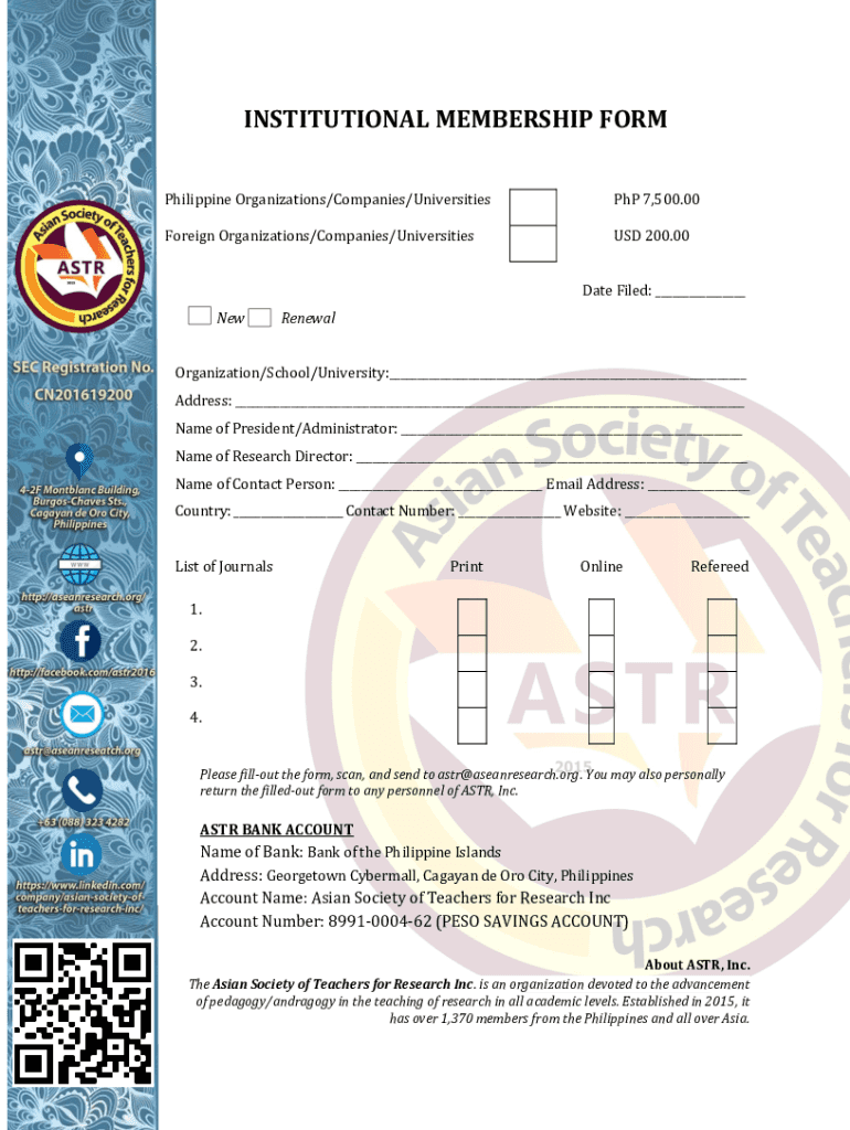 Fillable Online INSTITUTIONAL MEMBERSHIP FORM Fax Email Print - pdfFiller