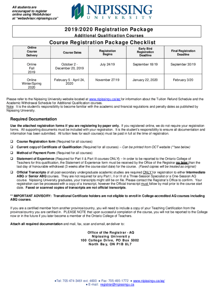Fillable Online New AQ student online registration ... - Nipissing University Fax Email Print ...