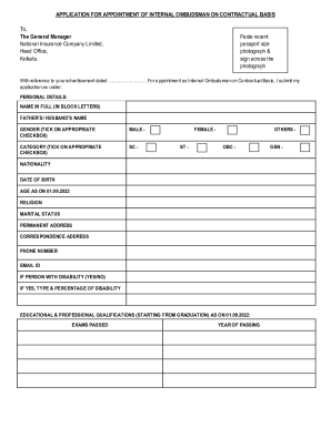 Fillable Online application for appointment of internal ombudsman on ...