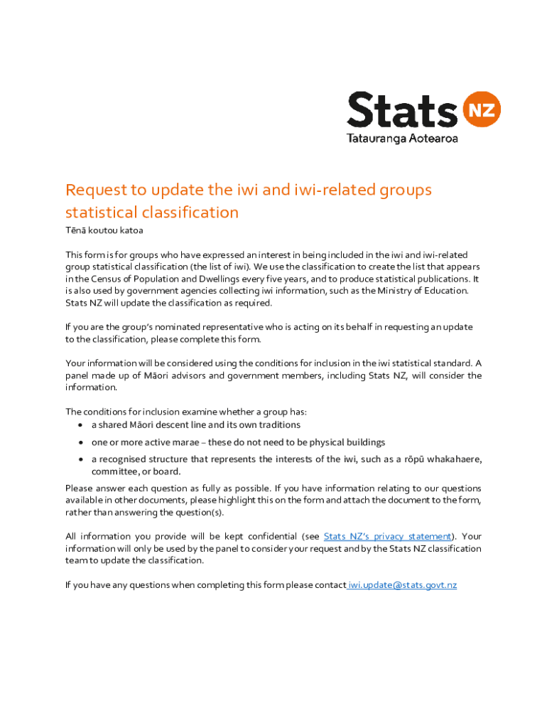 Fillable Online Request to update the iwi and iwi-related groups ...