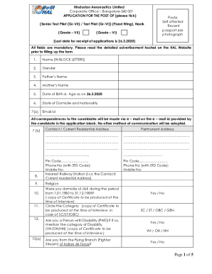 Fillable Online Test Pilot vacancy online application form at hal-india ...