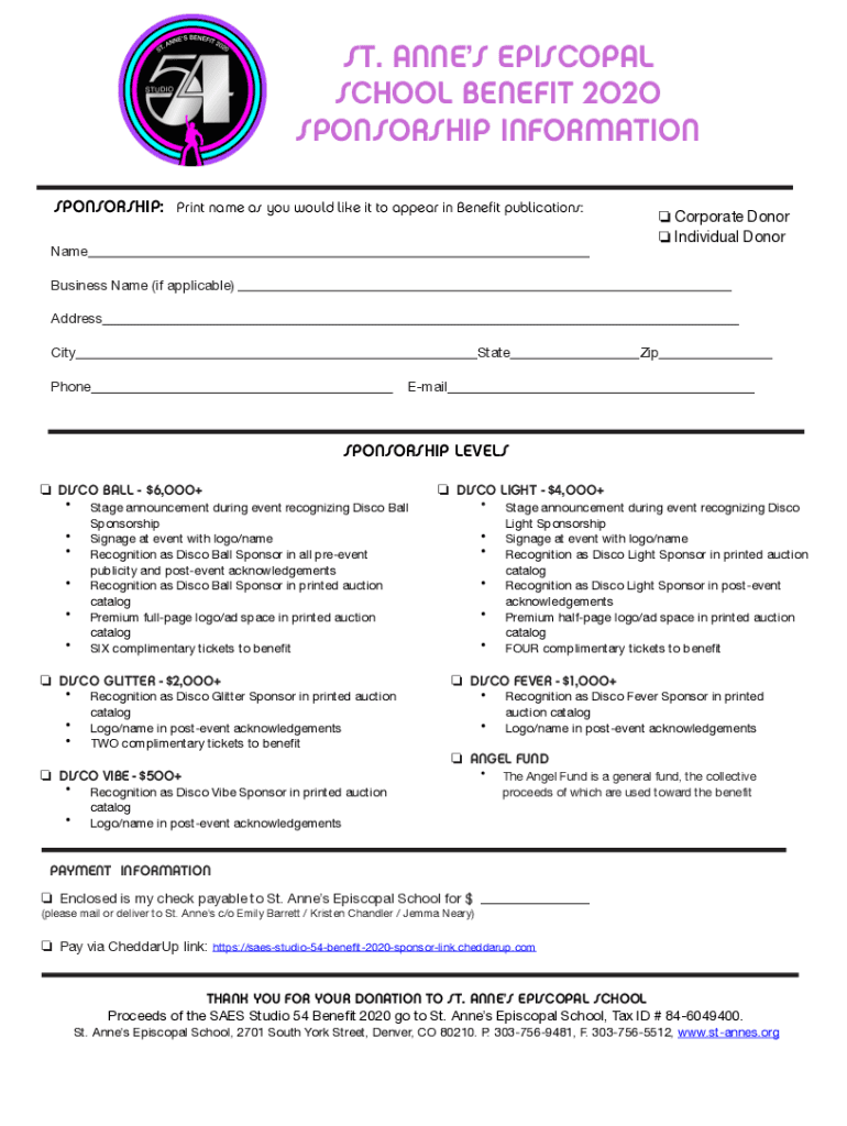 Fillable Online Sponsorship Form 2020 Template Fax Email Print - pdfFiller