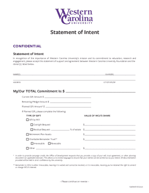 Fillable Online Statement of Intent - Western Carolina University Fax ...