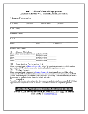 Fillable Online WCU Office of Alumni Engagement Application for the WCU ... Fax Email Print ...