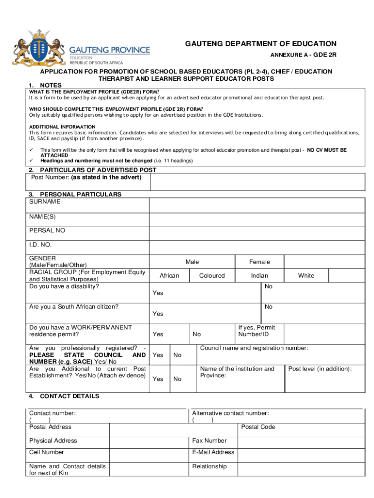 Fillable Online gde 2r gauteng department of education employment ...