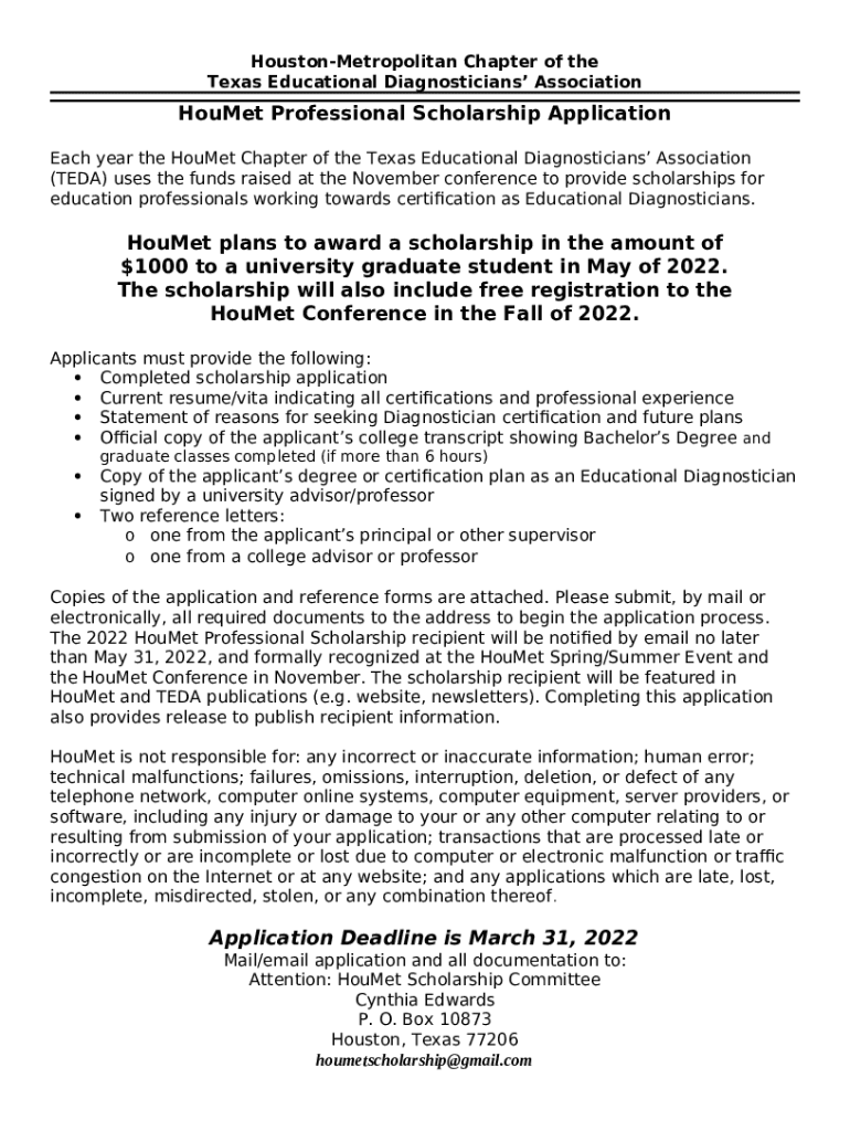 Professional Scholarship Application Doc Template | pdfFiller