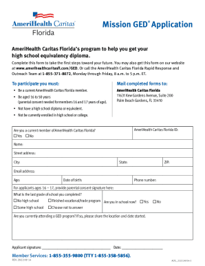 Fillable Online AmeriHealth Caritas Florida - Member - Mission GED ...