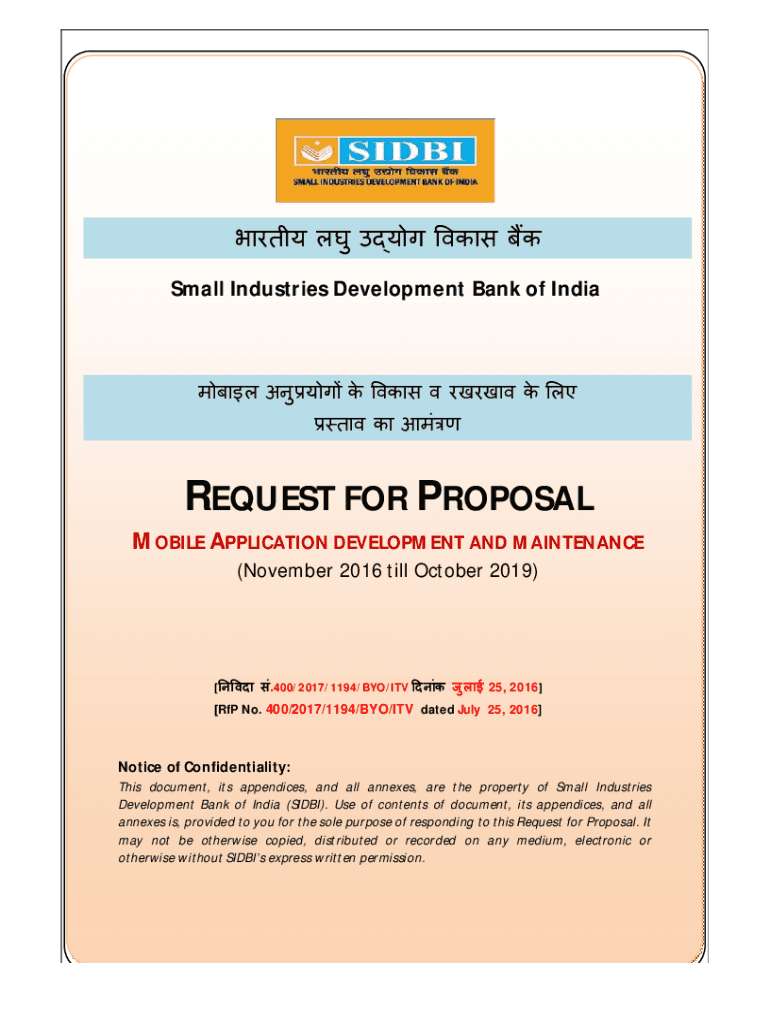 Fillable Online REQUEST FOR PROPOSAL - SIDBI Fax Email Print - pdfFiller