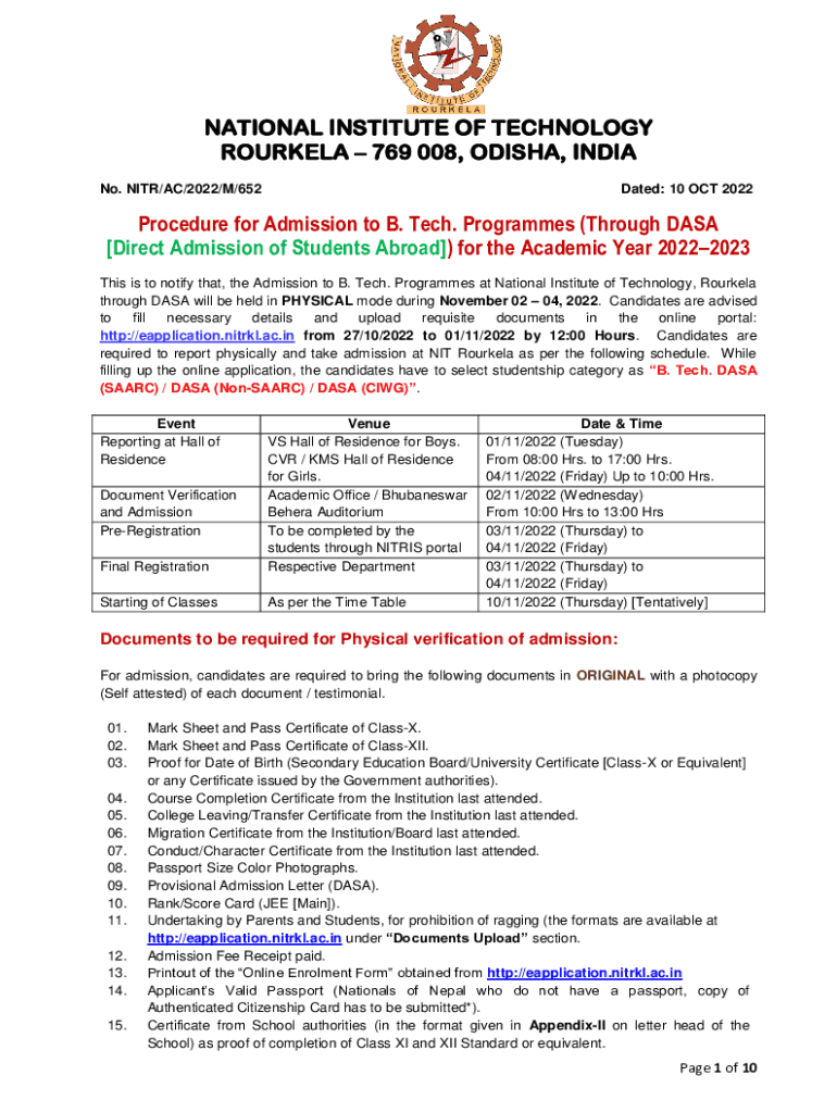 Fillable Online B.Tech. in Computer Science and Engineering at NIT ...