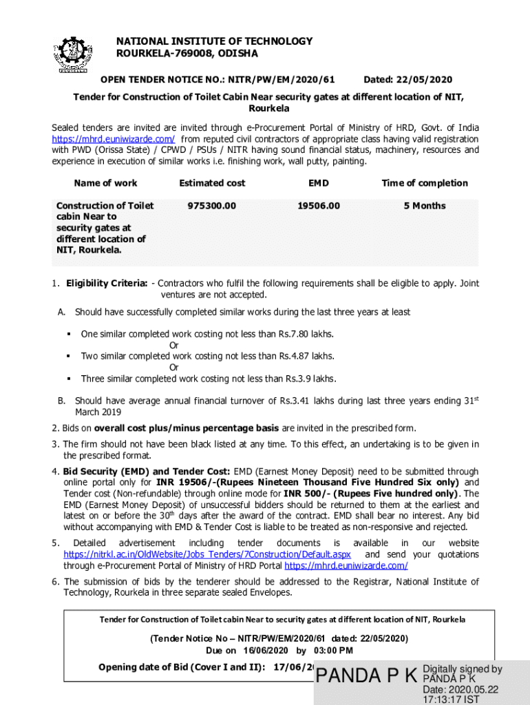 Fillable Online OPEN TENDER NOTICE NO Fax Email Print - pdfFiller