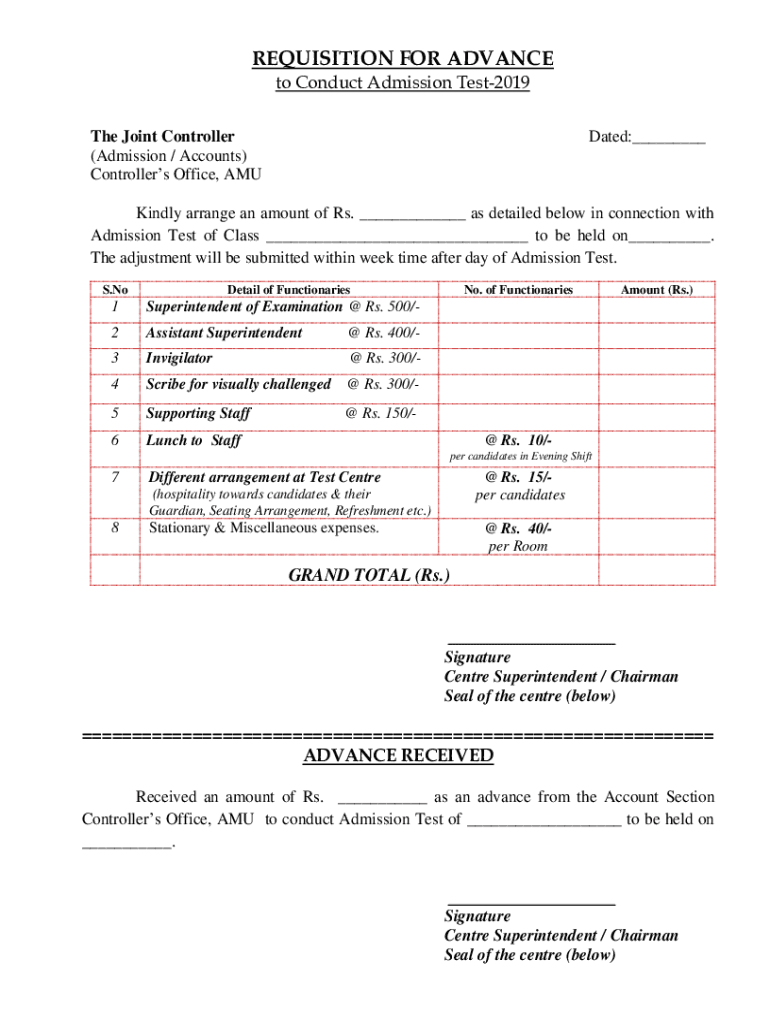 Fillable Online REQUISITION FOR ADVANCE Fax Email Print - pdfFiller