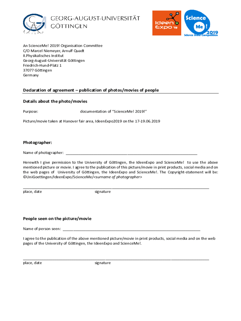 Fillable Online Declaration of agreement - Science Me! Fax Email Print - pdfFiller