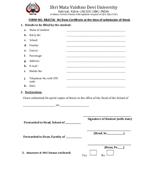 Fillable Online FORM NO.18 NDC at the time of Thesis Submission Fax Email Print - pdfFiller