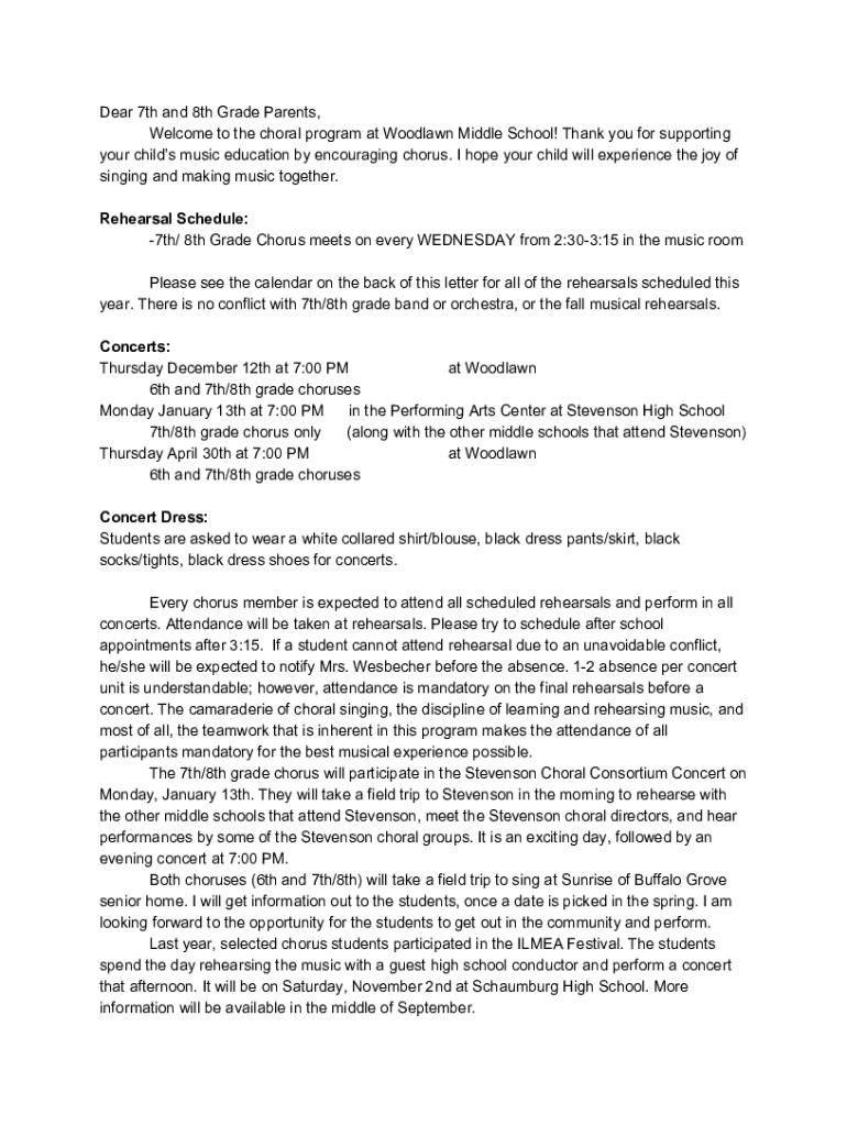 Fillable Online Dear 6th Grade Parents, Welcome to the choral program ...