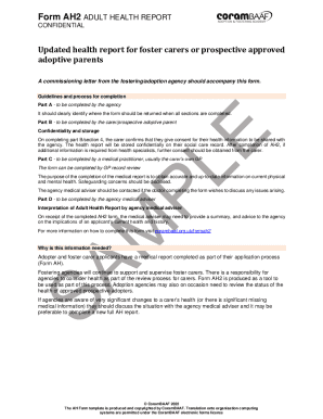 Fillable Online corambaaf org Form AH2 ADULT HEALTH REPORT - CoramBAAF Fax Email Print - pdfFiller