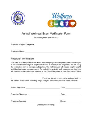 Fillable Online Annual Wellness Exam Verification FormCity of Cheyenne ...