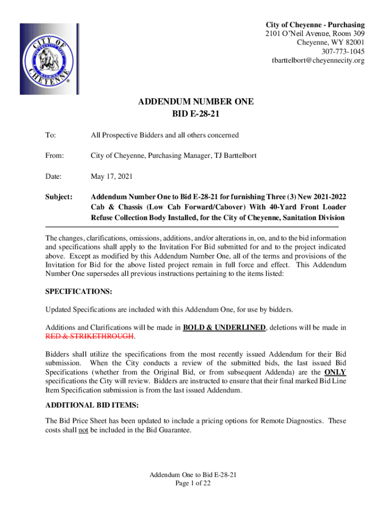 Fillable Online ADDENDUM NUMBER ONE BID E-28-21 Fax Email Print - pdfFiller