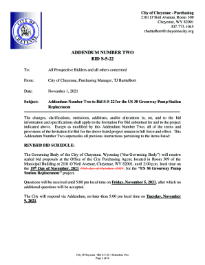 Fillable Online ADDENDUM NUMBER TWO BID S-5-22 - City of Cheyenne Fax Email Print - pdfFiller