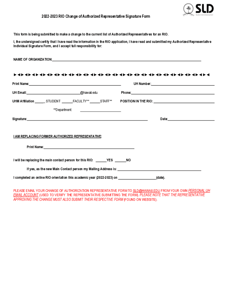 Fillable Online manoa hawaii RIO Authorized Representative Individual ...