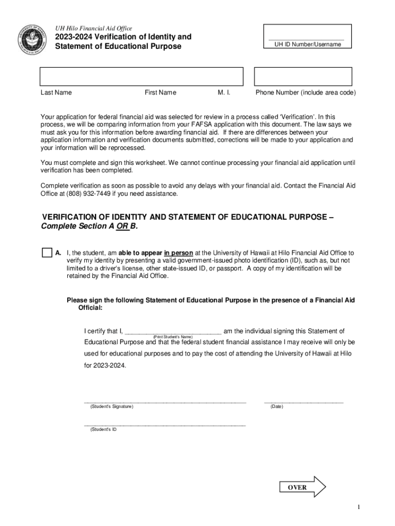 Fillable Online hilo hawaii 2022-2023 Verification of Identity and ...
