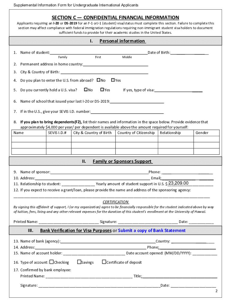 Fillable Online Supplemental Information Form for Undergraduate International Applicants Fax ...