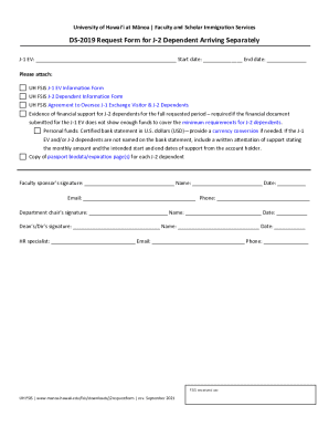 Fillable Online manoa hawaii DS-2019 Request Form for J-2 Dependent ...