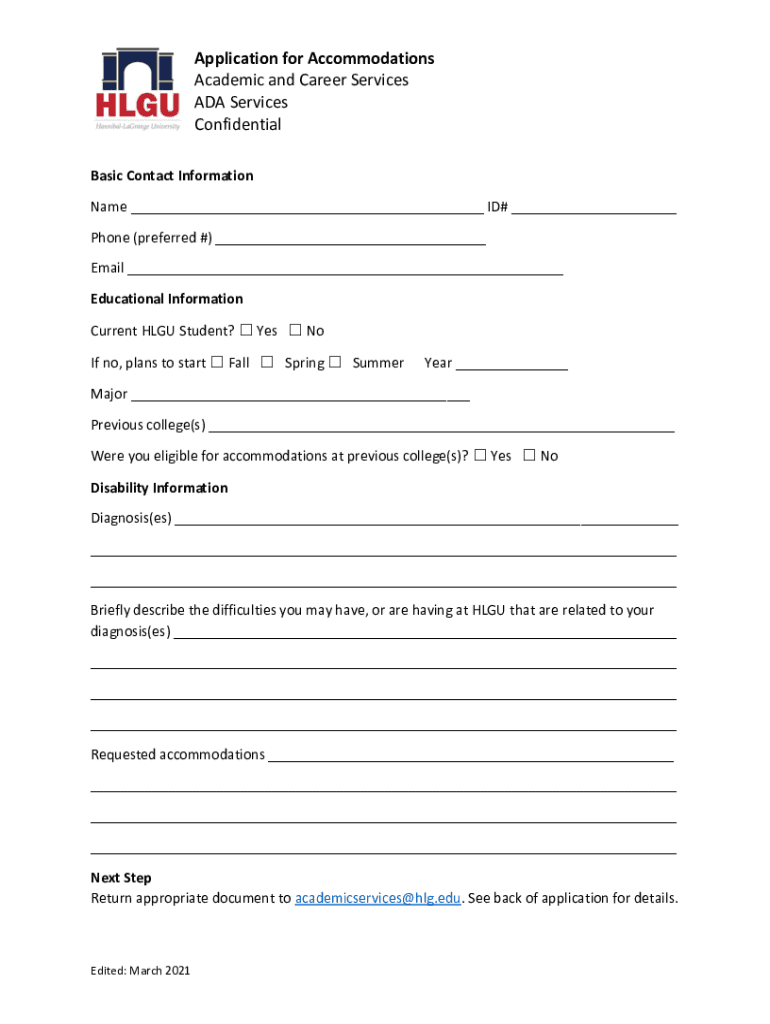 Fillable Online ACCOMMODATIONS REQUEST APPLICATION Fax Email Print ...