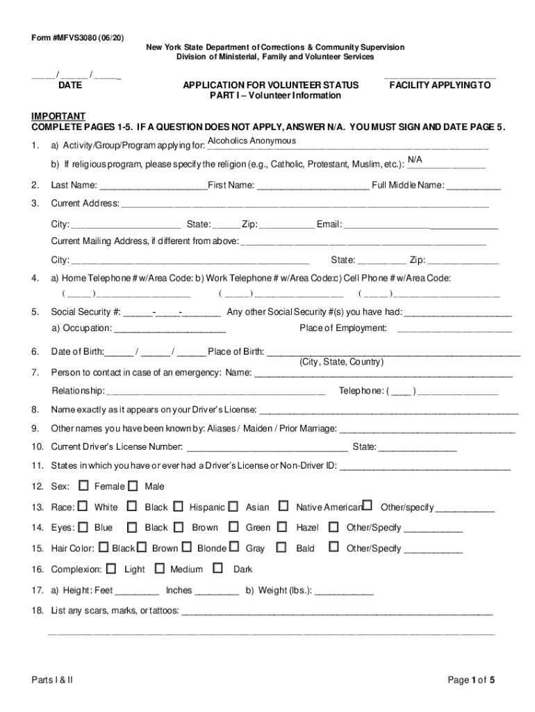 Fillable Online NEW YORK STATE DEPARTMENT OF CORRECTIONAL SERVICES Fax Email Print - pdfFiller