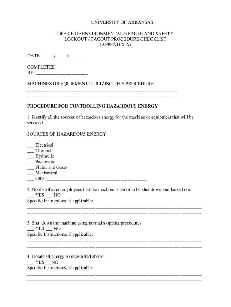 Fillable Online lockout / tagout procedure checklist (appendix a) Fax ...
