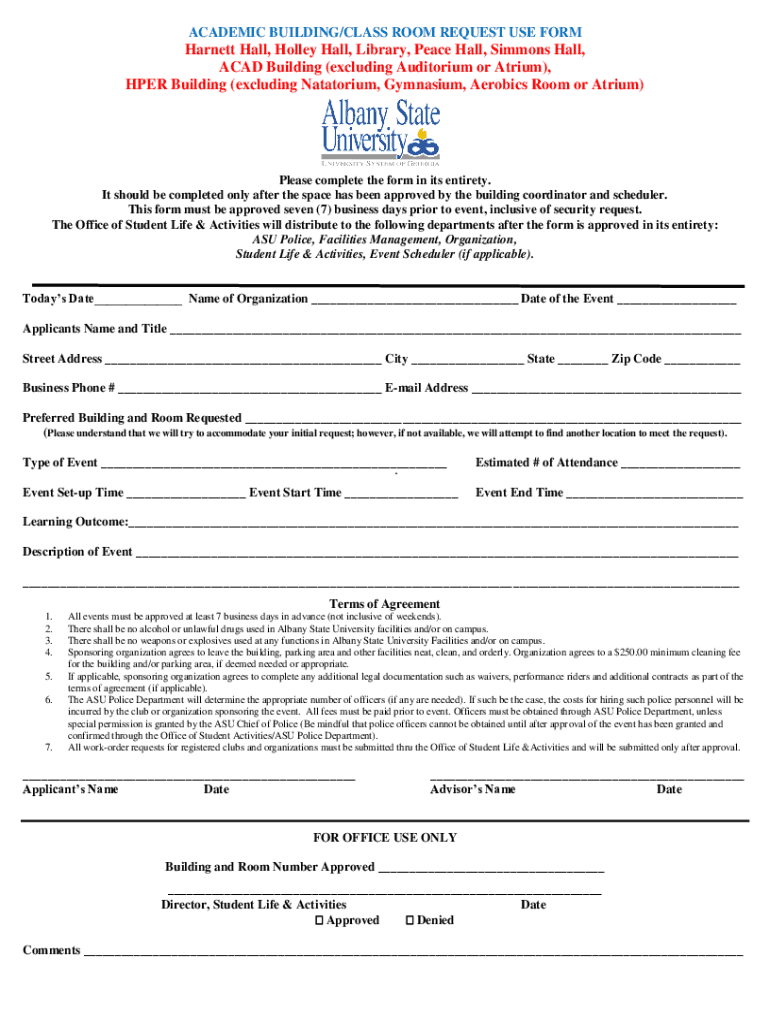 Fillable Online academic building/class room request use form Fax Email ...