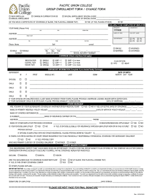 Fillable Online pacific union college group enrollment form / change ...